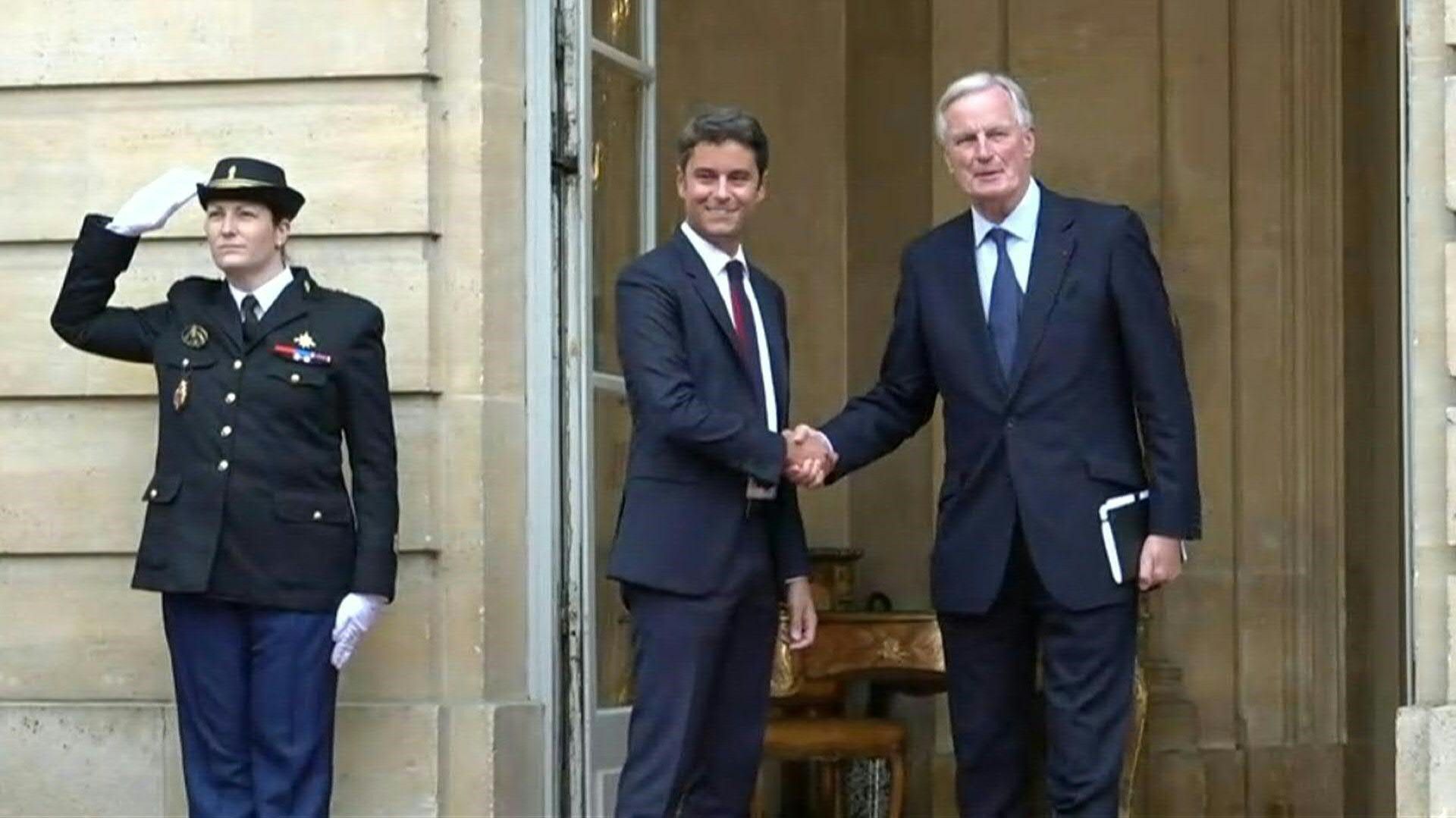 New French PM Barnier arrives at Matignon for handover of power